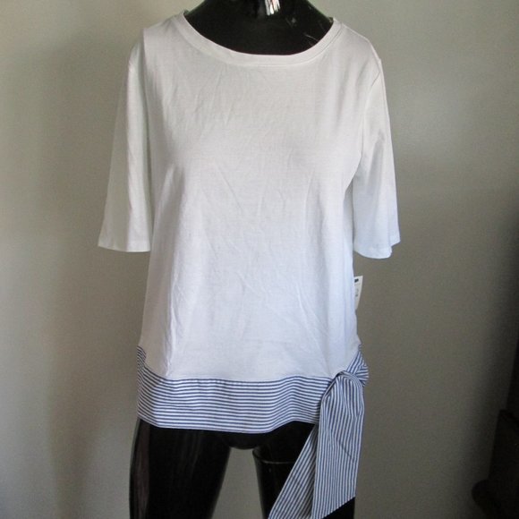 Talbots | Tops | Talbots 0 Pima Cotton White Top With Tie Border | Poshmark